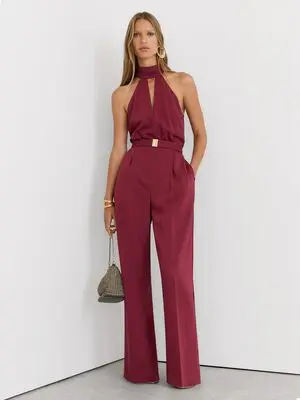 REISS Jodie Petite Halterneck Belted Wide-leg Jumpsuit - Red