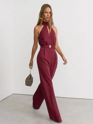 REISS Jodie Petite Halterneck Belted Wide-leg Jumpsuit