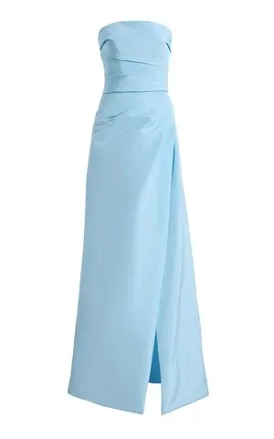 Monique Lhuillier Silk Draped Strapless Midi Dress - Blue