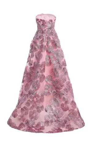 Monique Lhuillier Embroidered Strapless High-low Maxi Dress