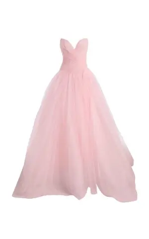Monique Lhuillier Strapless Draped Tulle Ball Gown