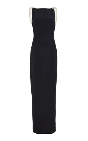 Monique Lhuillier Bateau Neckline Maxi Dress With Pearl Straps