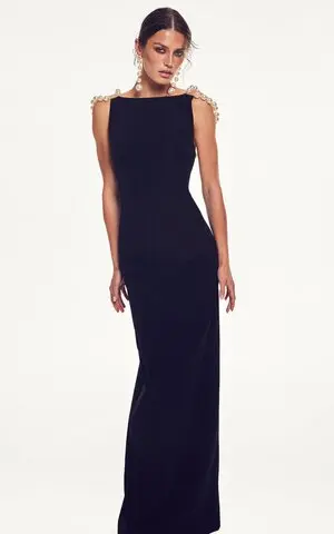 Monique Lhuillier Bateau Neckline Maxi Dress With Pearl Straps