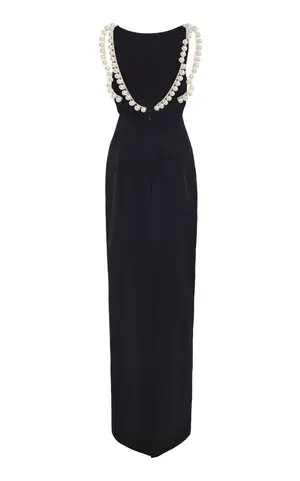 Monique Lhuillier Bateau Neckline Maxi Dress With Pearl Straps