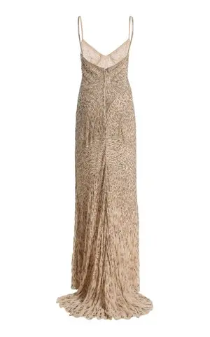 Monique Lhuillier Stardust Embroidered Silk-chiffon Sheath Gown