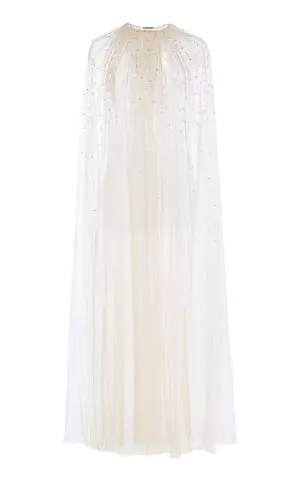 Monique Lhuillier Embroidered Tulle Evening Cape - Nude