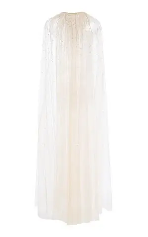 Monique Lhuillier Embroidered Tulle Evening Cape