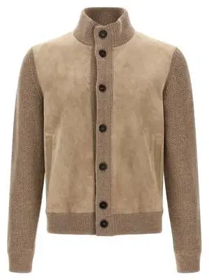 Zegna Suede Panel Cardigan - Cream