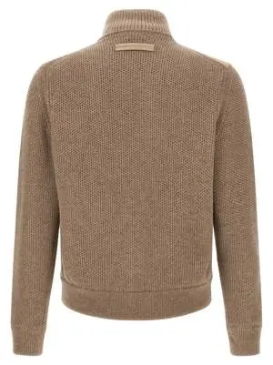 Zegna Suede Panel Cardigan - Cream