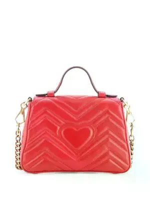Gucci Gg Marmont Top Handle Flap Bag Matelasse Leather Mini Satchel - Red
