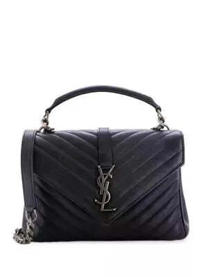 Saint Laurent Classic Monogram College Bag Matelasse Chevron Leather Medium Crossbody Bag - Black