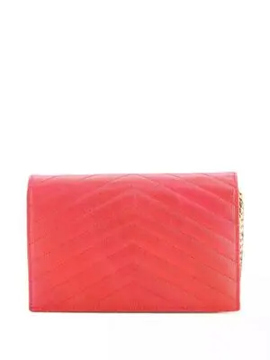 Saint Laurent Classic Monogram Wallet On Chain Matelasse Chevron Leather Small Crossbody Bag - Red