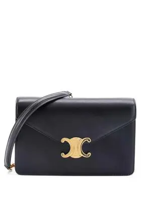Celine Margo Triomphe Wallet On Chain Leather Crossbody Bag - Black
