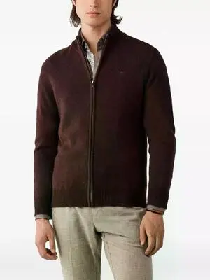 HACKETT  Zip-up Lambswool Cardigan - Brown