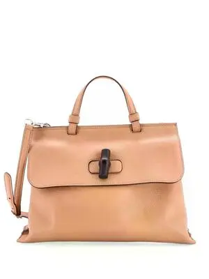 Gucci Bamboo Daily Top Handle Bag Leather Medium Satchel - Brown