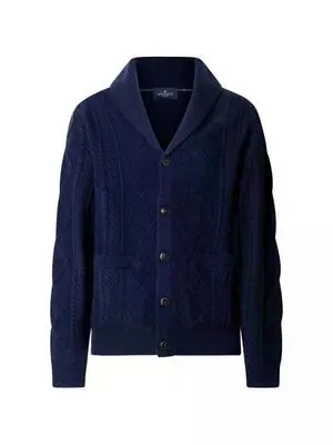 HACKETT  Cable-knit Shawl-collar Cardigan - Blue