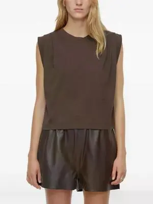 Closed Pleated Sleeveless Top - Brown