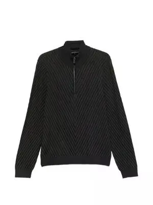 Emporio Armani Chevron-knit Half-zip Sweater - Grey