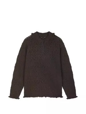 JNBY Crochet-knit Ruffled Polo Top - Brown