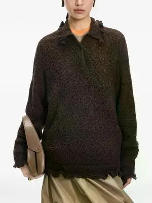 JNBY Crochet-knit Ruffled Polo Top