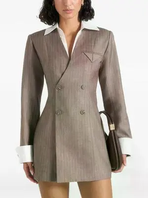 Manière De Voir Winifred Pinstripe Shirt Detail Blazer Mini Dress - Brown