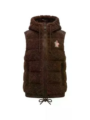 Moncler Fleece Hooded Gilet - Brown
