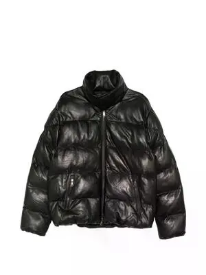 GIORGIO BRATO Quilted Leather Puffer Jacket - Black