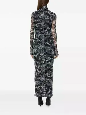 Blumarine Graphic-print High-neck Maxi Dress