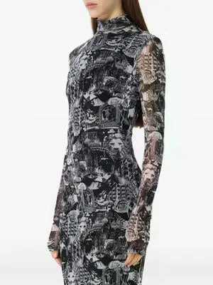 Blumarine Graphic-print High-neck Maxi Dress