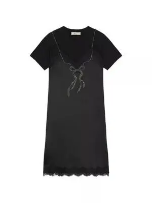 Blumarine Lace-trim Rhinestone-embellished Midi Dress