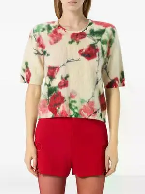 Blumarine Floral-print Rib-knit Sweater