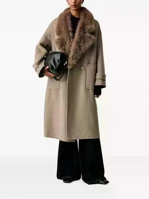VICOLO Faux-fur Collar Double-breasted Coat - Neutrals