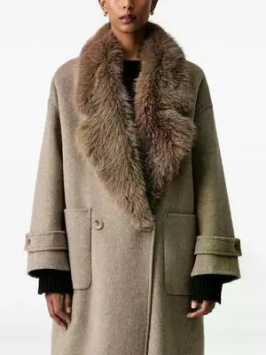 VICOLO Faux-fur Collar Double-breasted Coat