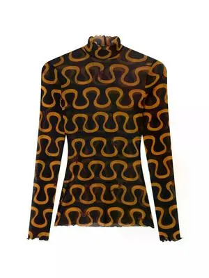 Emilio Pucci Onda Print High-neck Tulle Top