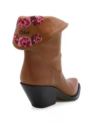 Chloé Azelan Floral-embroidered Leather Ankle Boots