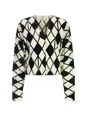 Blumarine Diamond Argyle-pattern Sequin-embellished Cardigan - White