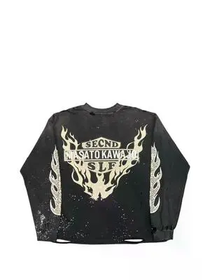 SECND SLF Masato Kawajo Distressed Long-sleeve T-shirt - Black