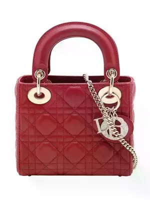 Dior 2015-2026 Mini Lambskin Cannage Lady Satchel - Red