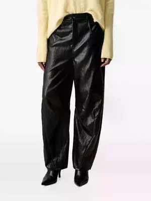 VICOLO Calf Leather Palazzo Pants - Black