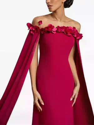 CRISTALLINI Adelaida Floral-appliqué Cape-sleeve Maxi Dress