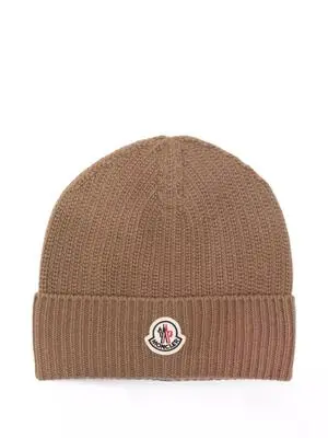 Moncler Logo-patch Ribbed-knit Beanie Hat - Brown