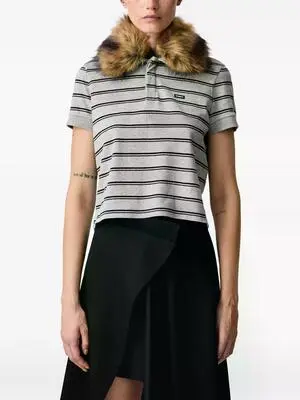 Vetements Faux-fur Collar Striped Polo Shirt