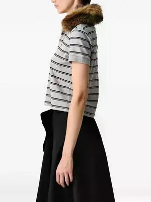 Vetements Faux-fur Collar Striped Polo Shirt