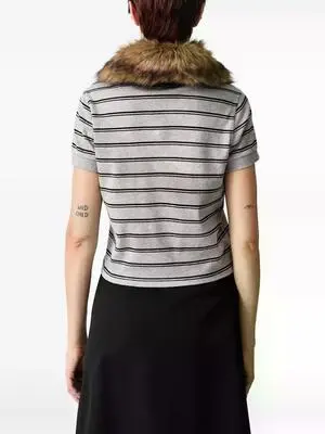 Vetements Faux-fur Collar Striped Polo Shirt