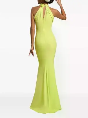 CRISTALLINI Valentina Floral-appliqué Halterneck Gown