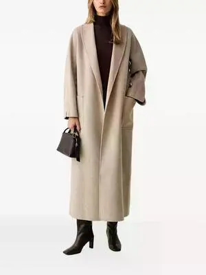 VICOLO Belted Shawl-collar Coat - Neutrals