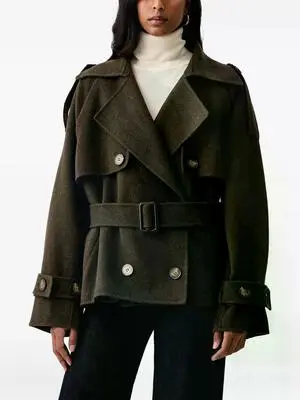 VICOLO Double-breasted Belted Coat - Green
