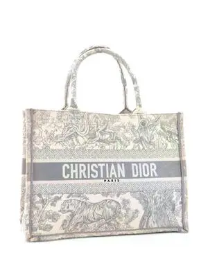 Dior Book Embroidered Canvas Medium Tote Bag - Grey