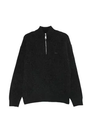 Lacoste Quarter-zip Waffle-knit Sweater - Grey