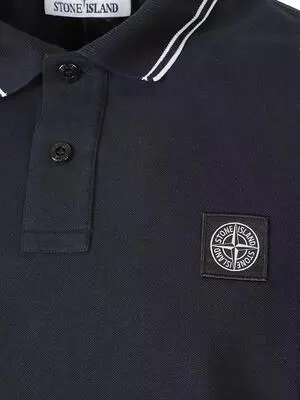 Stone Island 2200010 Organic Cotton Piqué With Stretch Slim-fit Short-sleeve Polo With Compass Patch - Blue
